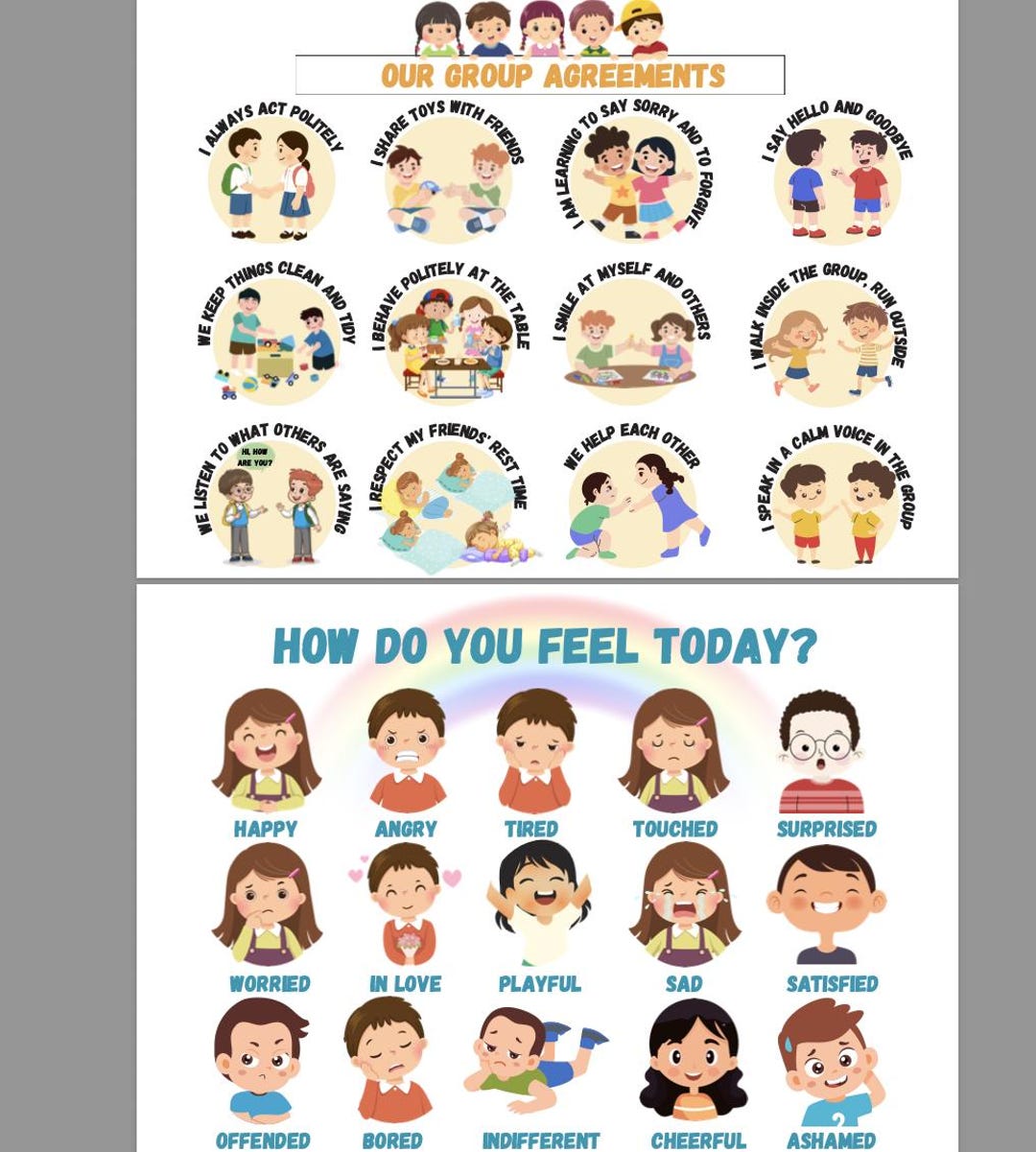Feelings & Classroom Rules Posters – Printable Art for Kids, Preschool ...