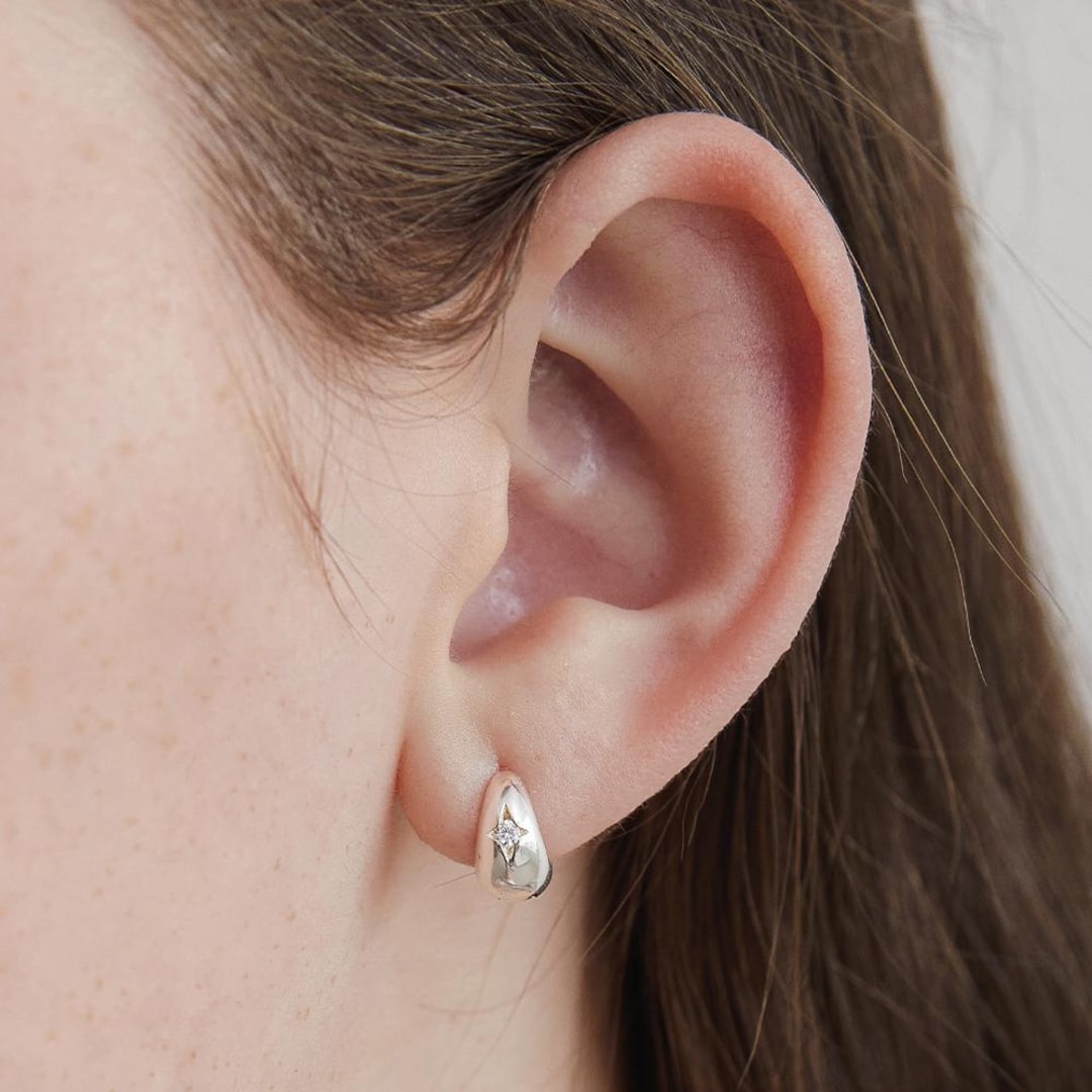 Tiny Starburst Teardrop CZ Hoop Earrings,dainty Hoop Earrings,everyday ...