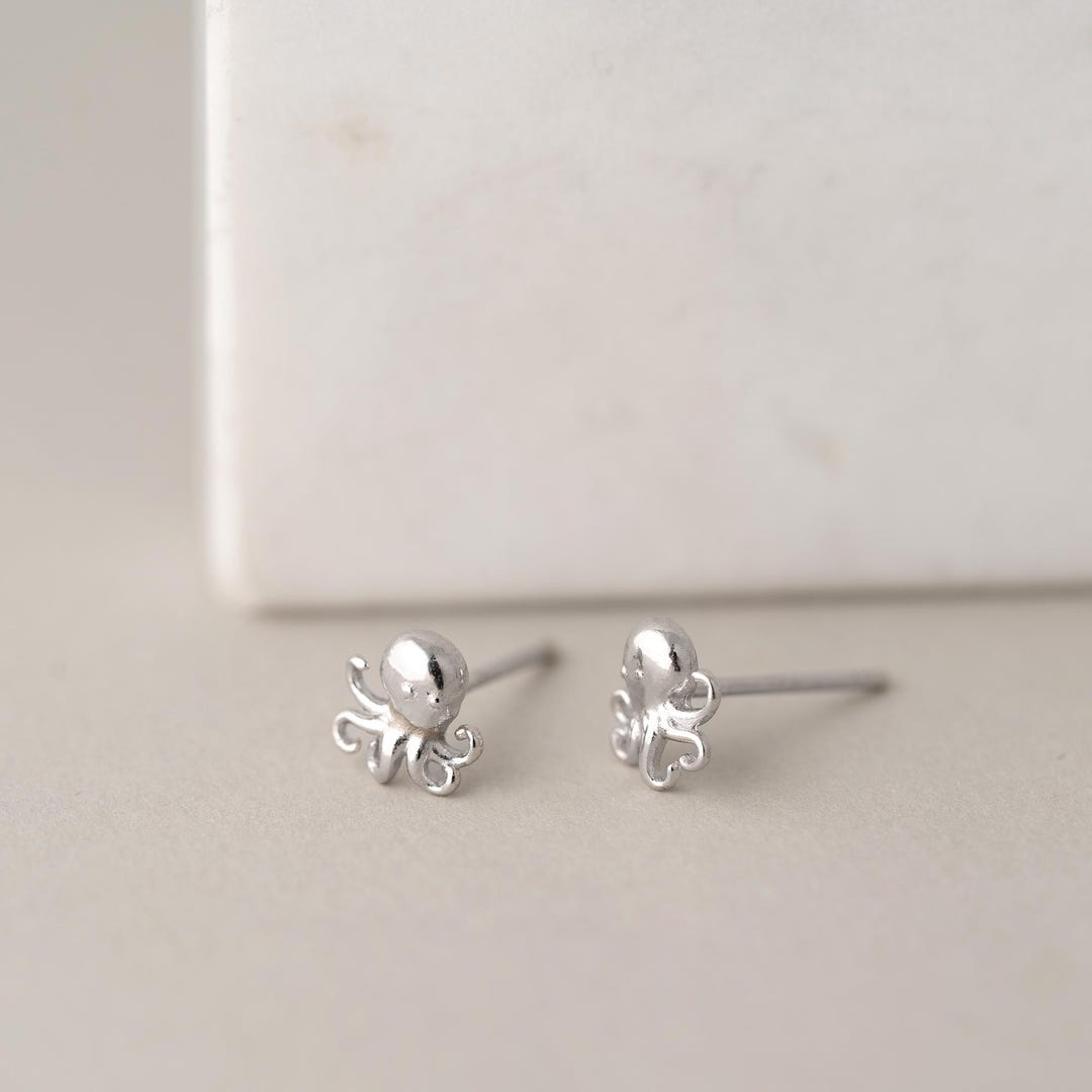 Tiny Octopus Earrings, Under the Sea Octopus Stud, Animal Earrings in ...