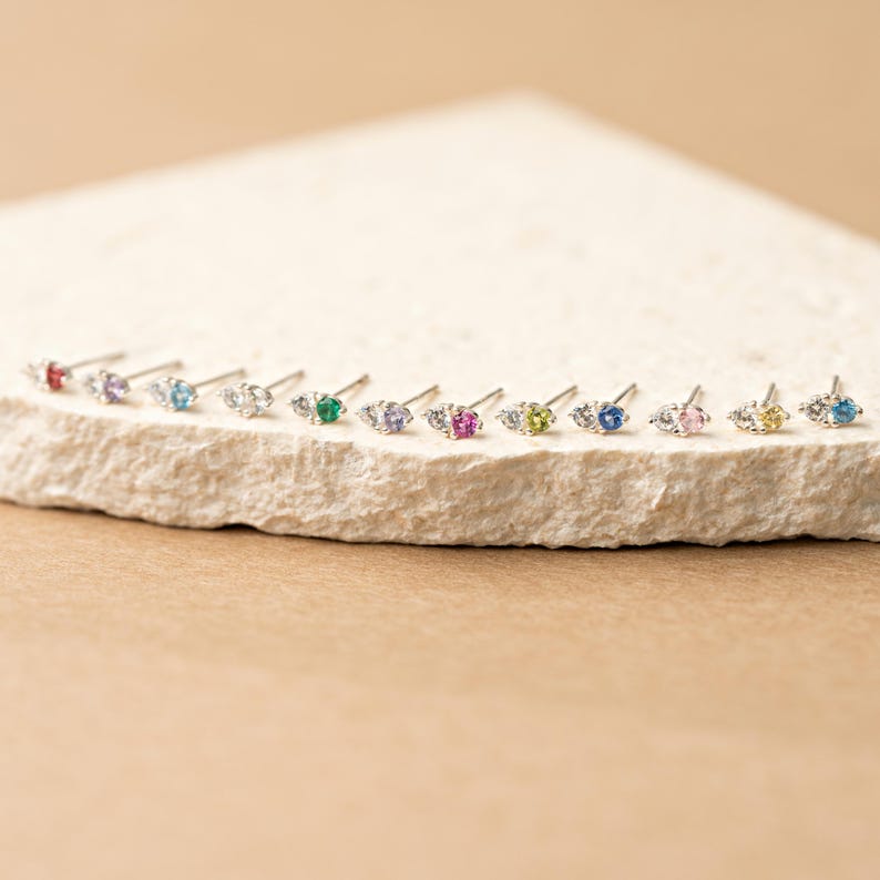 Duo Birthstone Studs | Two Stone Earrings | Personalized Couple Gift ...