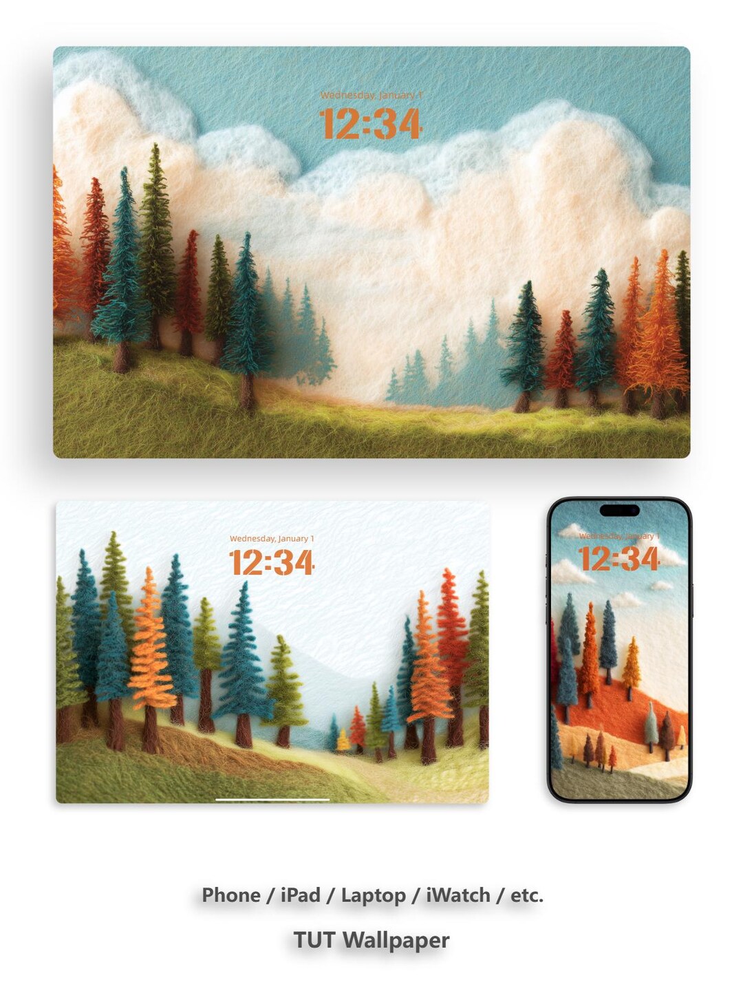 Felt Landscape Digital Wallpaper Set: Soft Warm Autumn (PNG Digital ...