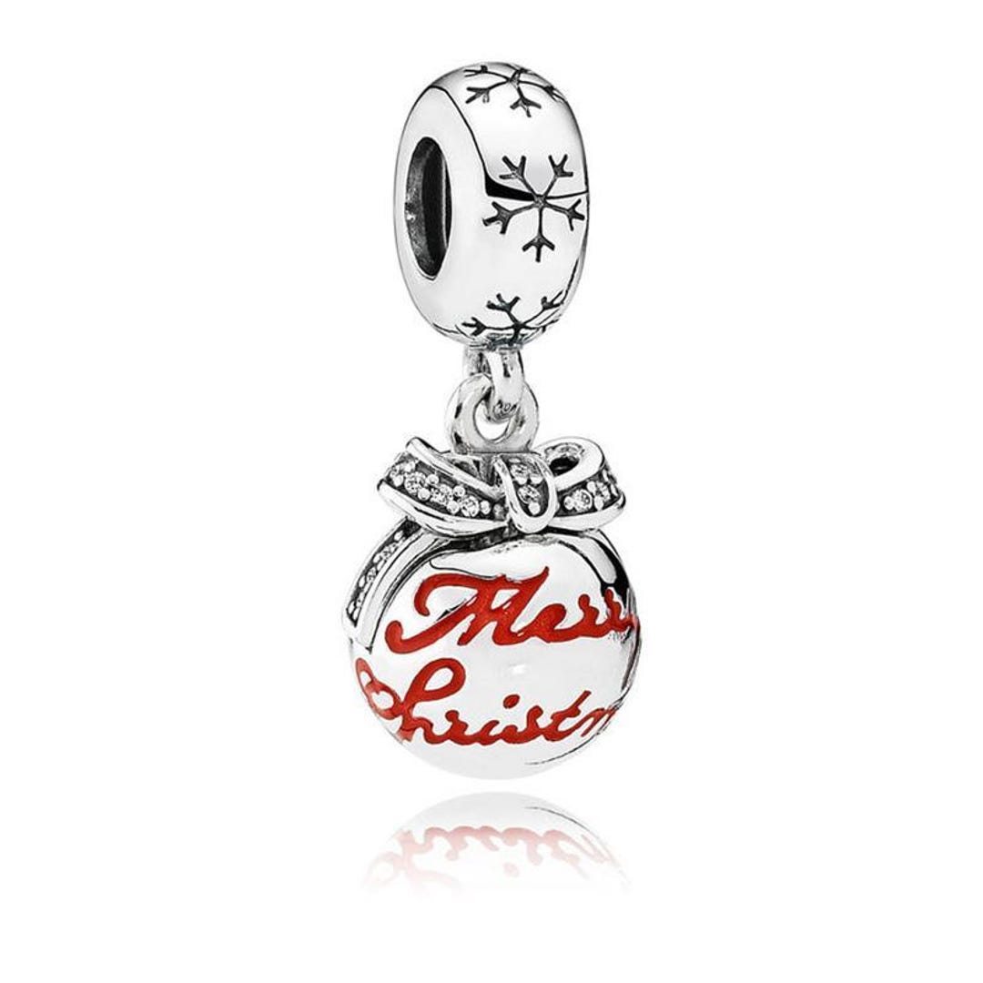 Pandora Silver Dangle Christmas Bauble Red Enamel Cz Bead - Etsy