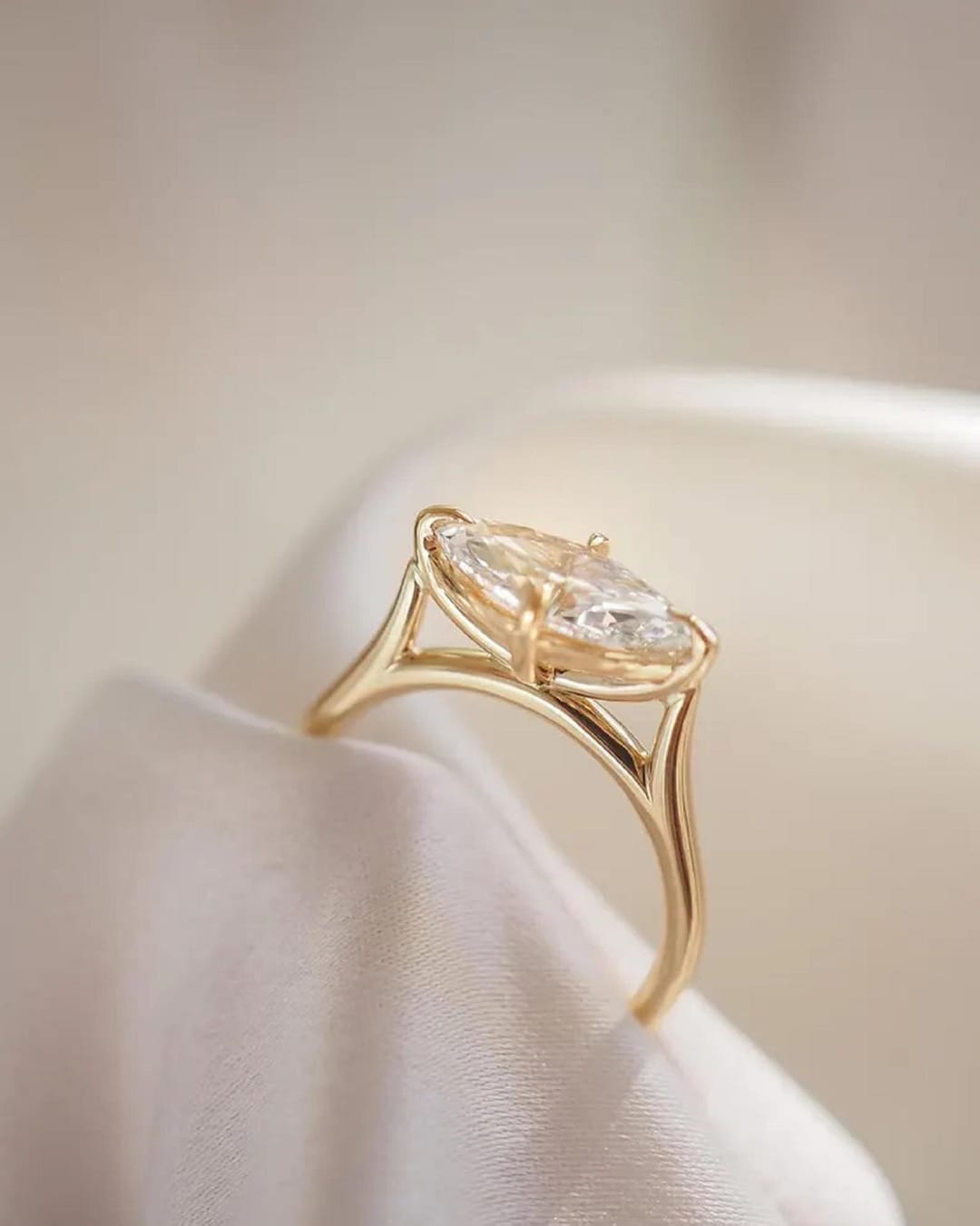 NSEW Compass Prongs 1.5 CT Marquise Cut Moissanite Ring,14k Solid ...