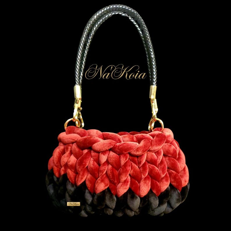 Chunky Velvet Yarn Bag: Braided Leather Strap, Elegant Handbag. the ...
