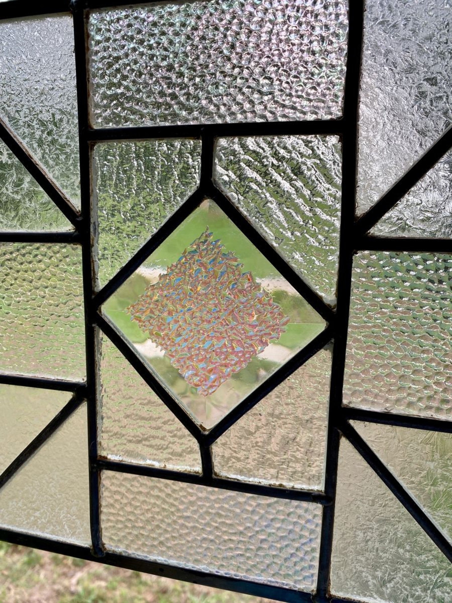 Contemporary Leaded Stained Glass Panel Transparent Geometric Leaded ...