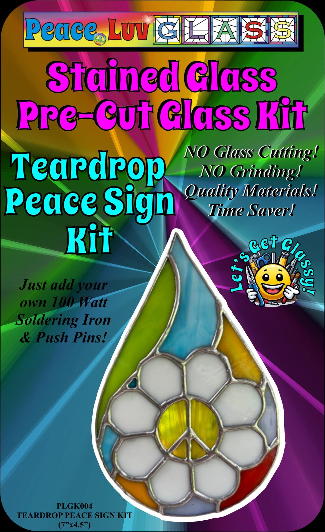 Full Pre-cut Glass Stained Glass Kits - Teardrop Peace Sign - Etsy