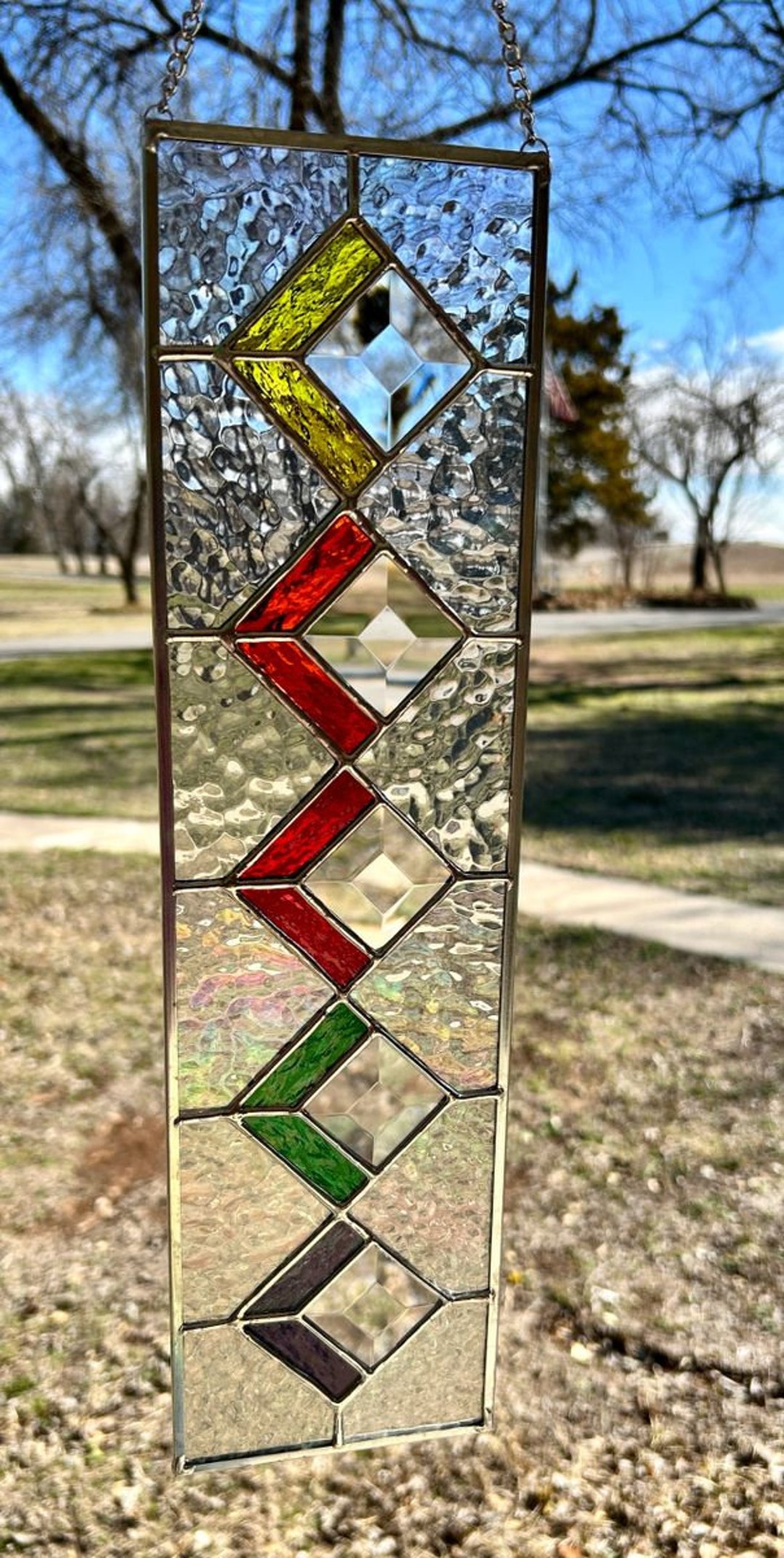 Contemporary Stained Glass Panel - Colorful Geometric Simply Vertical ...