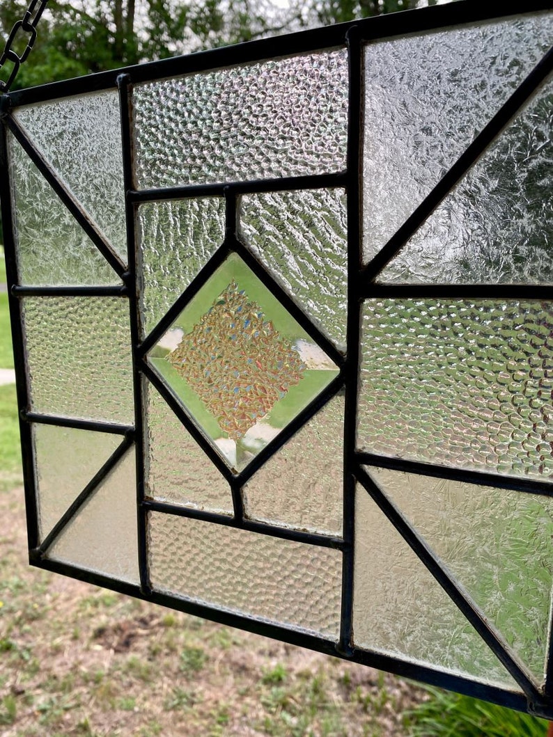 Contemporary Leaded Stained Glass Panel Transparent Geometric - Etsy
