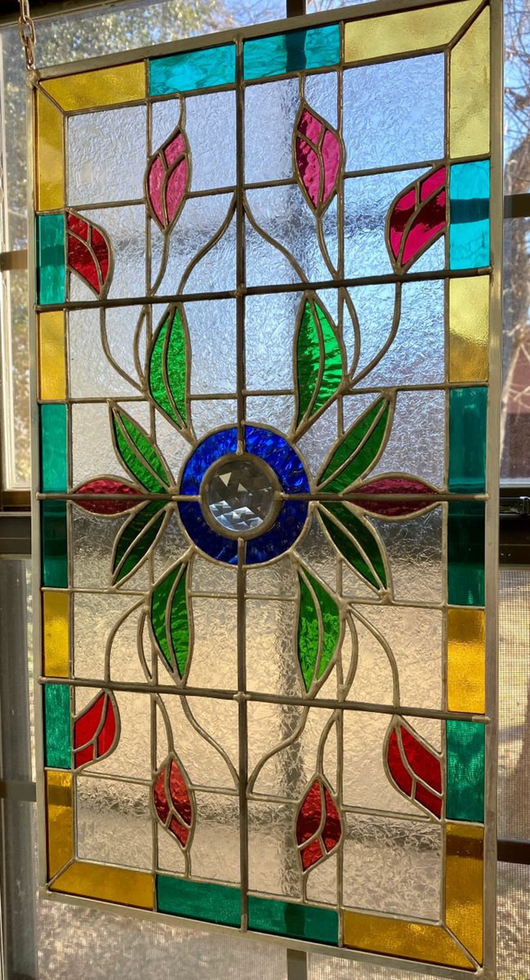 Traditional Stained Glass Rosebud Panel PLG320 - Etsy