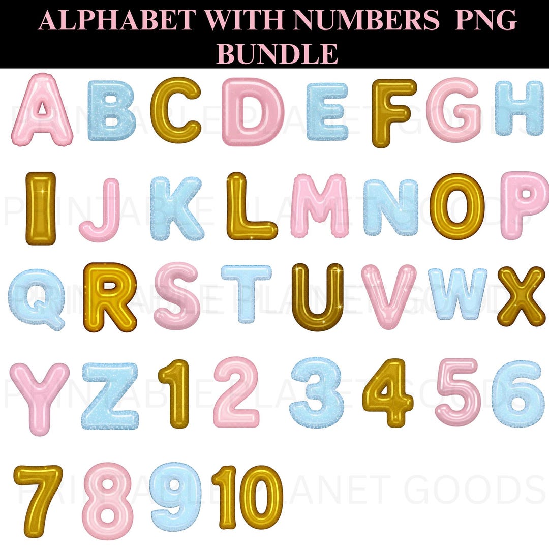 Pastel Balloon Alphabet Clipart A to Z With Numbers 0–10 | Cute Blue ...