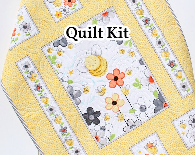 Baby Quilt Kit Bees Bedding Panel Stripe Quick Beginner Project Fabrics ...