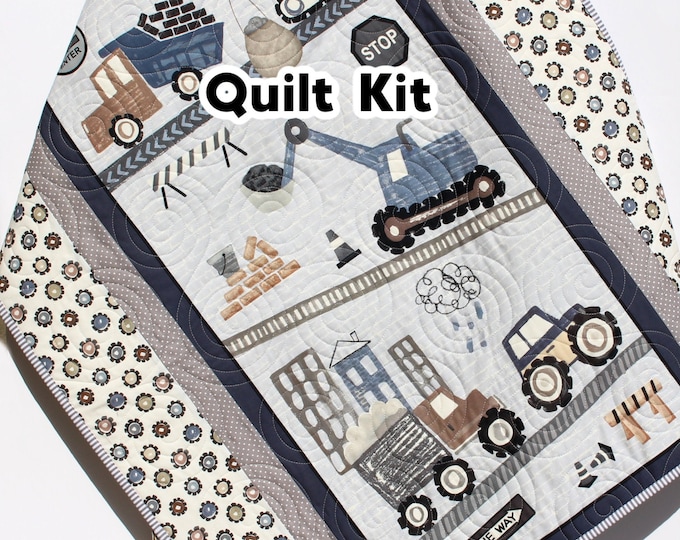 Boy Quilt Kit, Construction Baby Panel Quick Easy Fun Beginner Roadwork ...