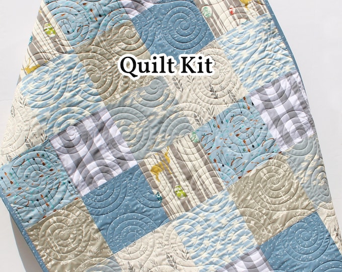 Light Blue Plaid Patchwork Quilt Kit in Baby Throw Twin Sizes Boy Nursery Crib Blanket DIY Do It ...