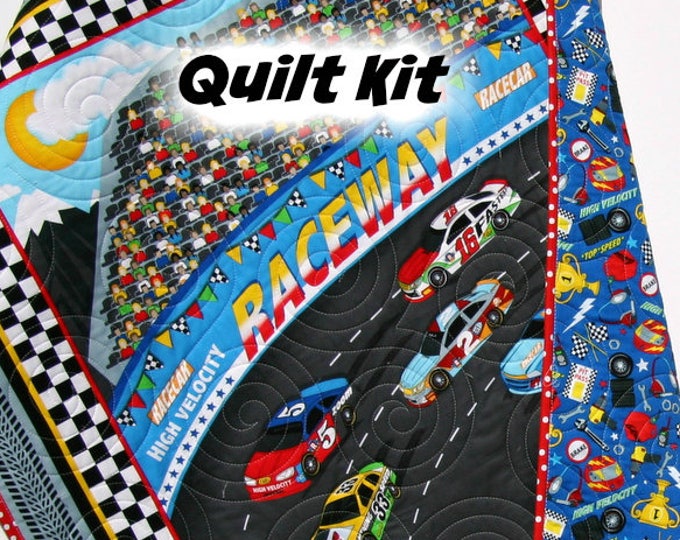 LAST ONE Quilt Kit Fast Track Racing Cars Panel Quick Easy Fun Beginner ...