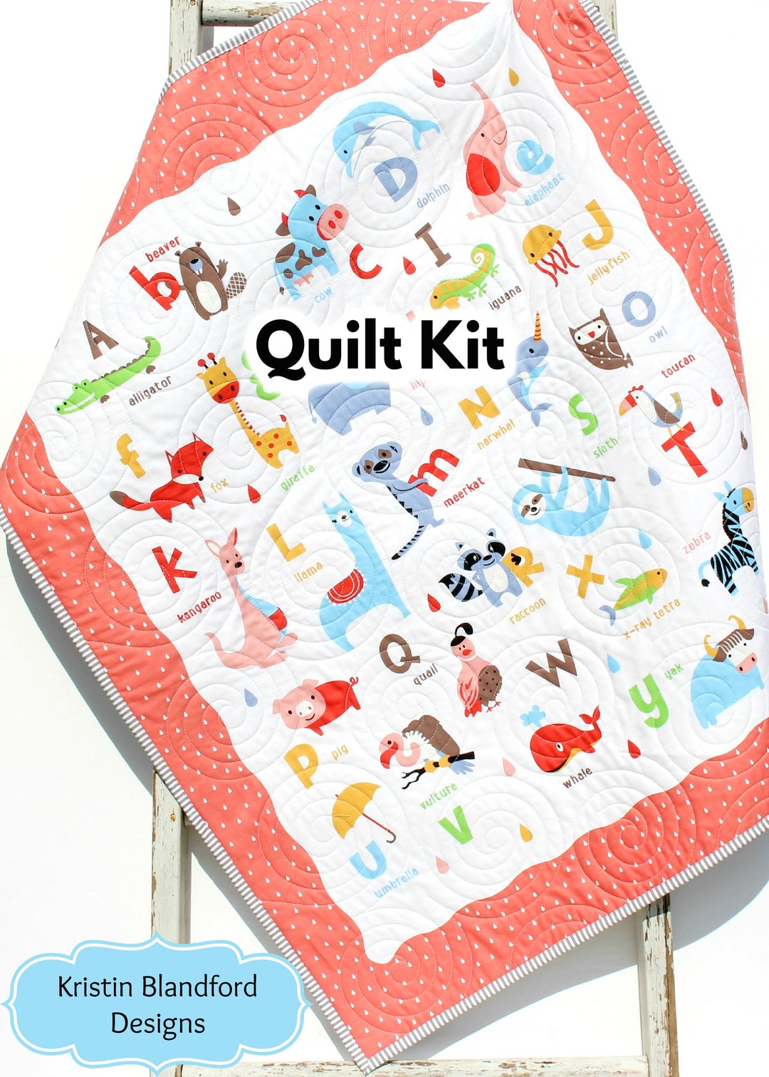 Animal Alphabet Quilt Kit With Coral Border – ABC Baby Quilt Panel Kit ...