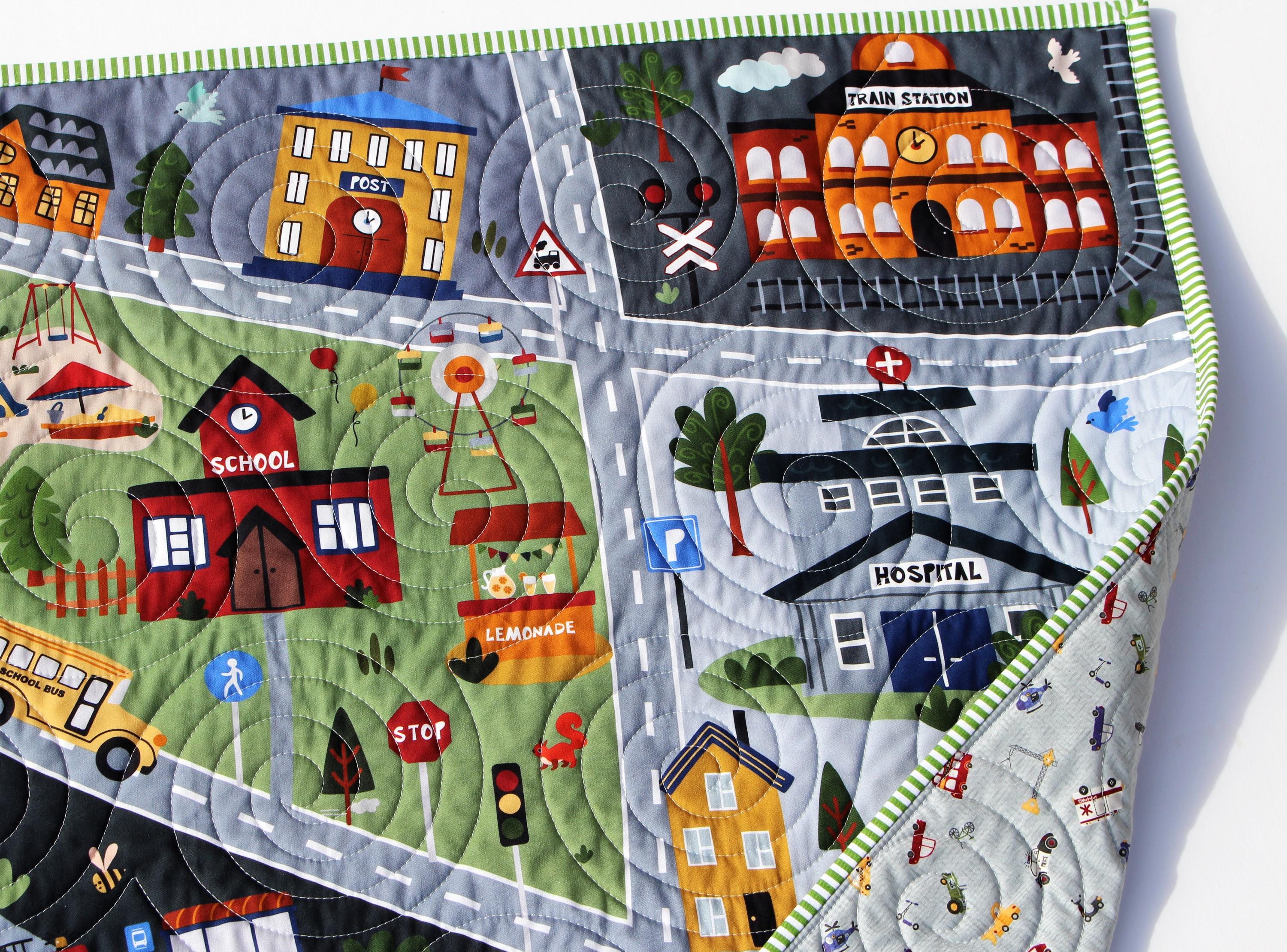 Playmat Quilt Kit Panel Baby Blanket Project Size Village Cars Trucks ...