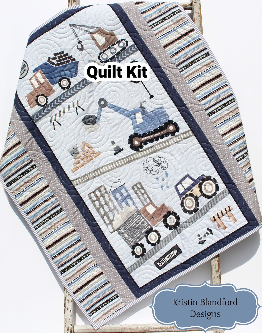 Construction Quilt Kit, Boy Baby Panel Quick Easy Fun Beginner Roadwork ...