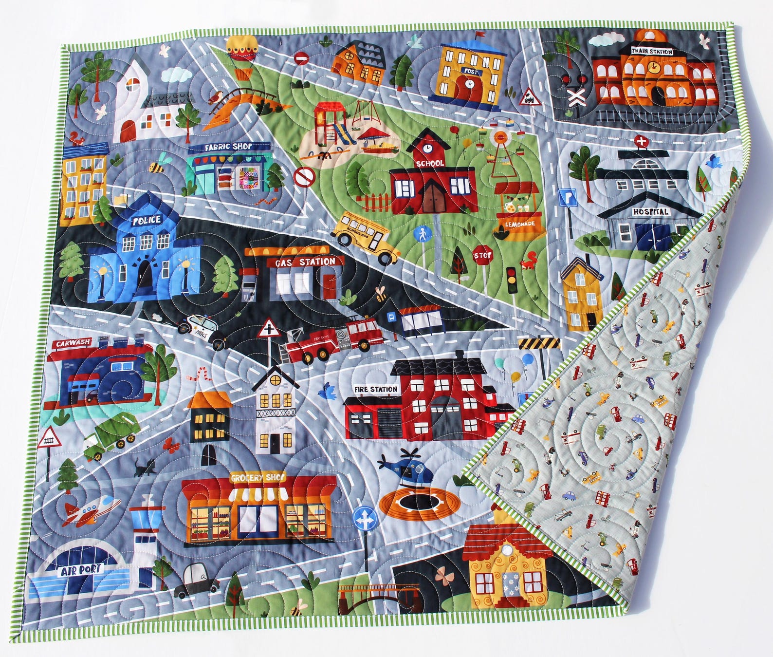 Playmat Quilt Kit Panel Baby Blanket Project Size Village Cars Trucks ...