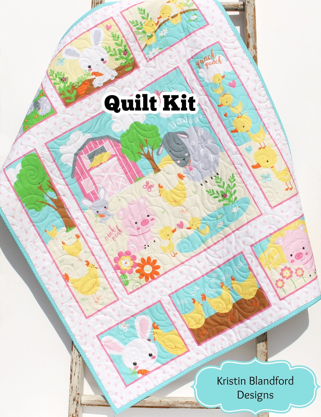 Pastel Farm Quilt Kit, Panel Quick Easy Fun, Quilting Projects ...