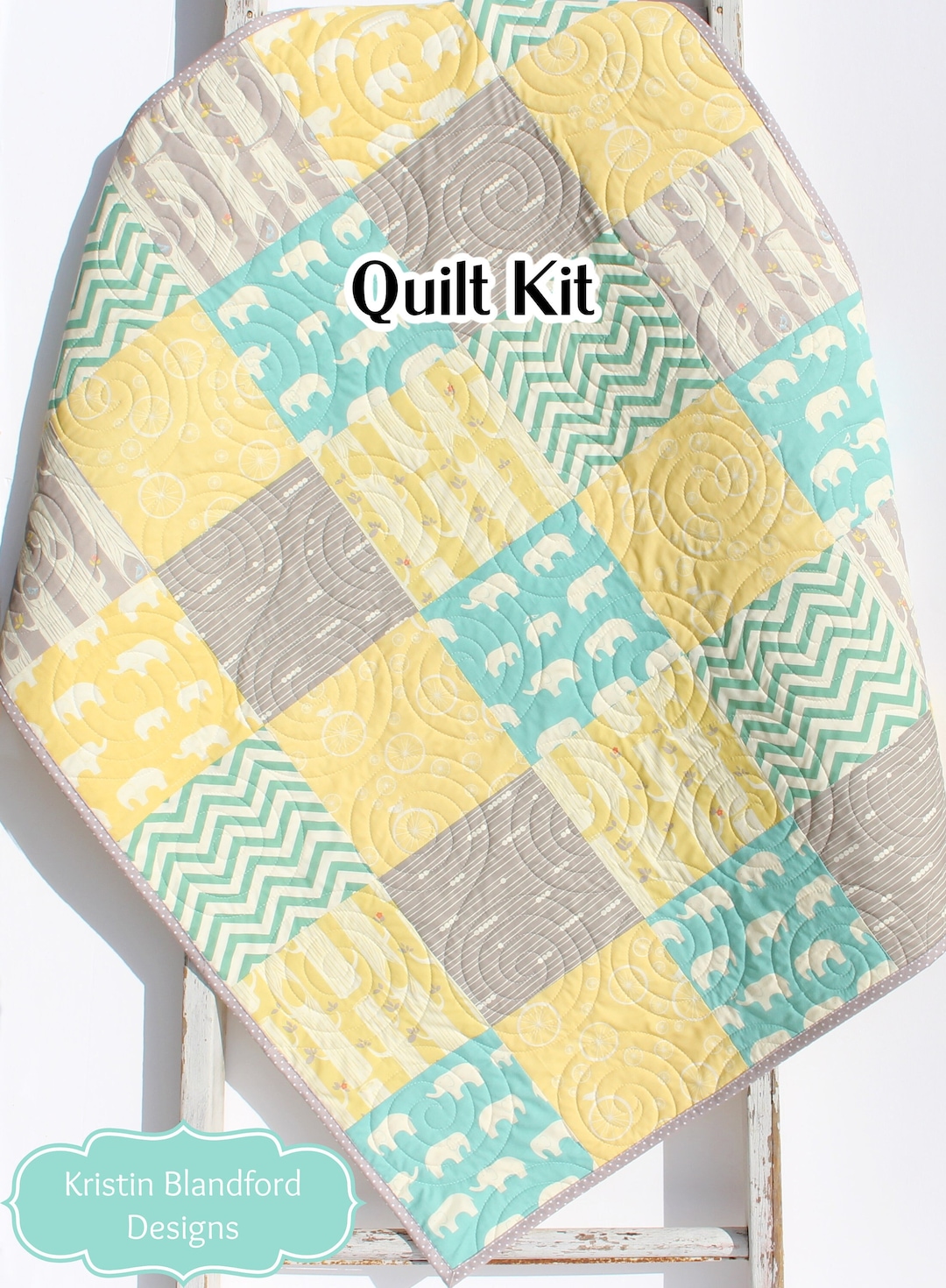 Gender Neutral Baby Quilt Kit for Boy or Girl Yellow Grey Aqua Teal ...