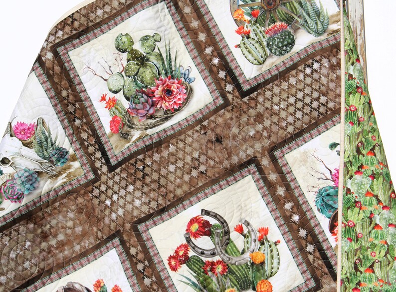 Southwest Quilt Kit, Western Theme, Fabric Panel Pattern, Cactus Boots ...