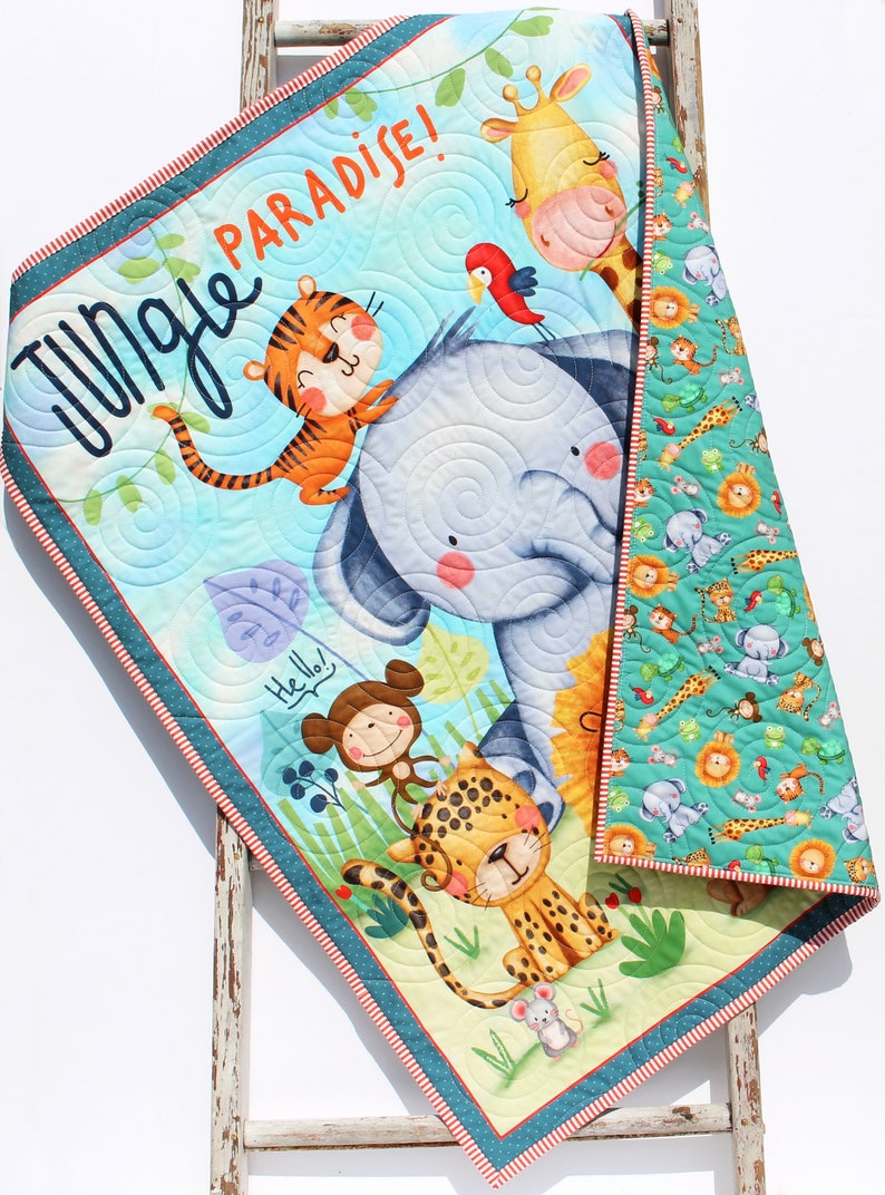 Jungle Paradise Quilt Kit Safari Animals Crib Blanket Quilting DIY ...