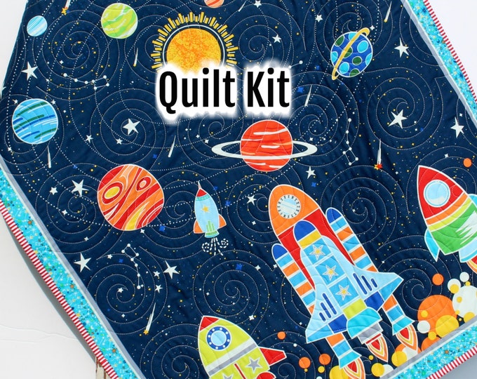 LAST ONE Space Quilt Kit, Sewing Baby Blanket Project, Spaceships ...