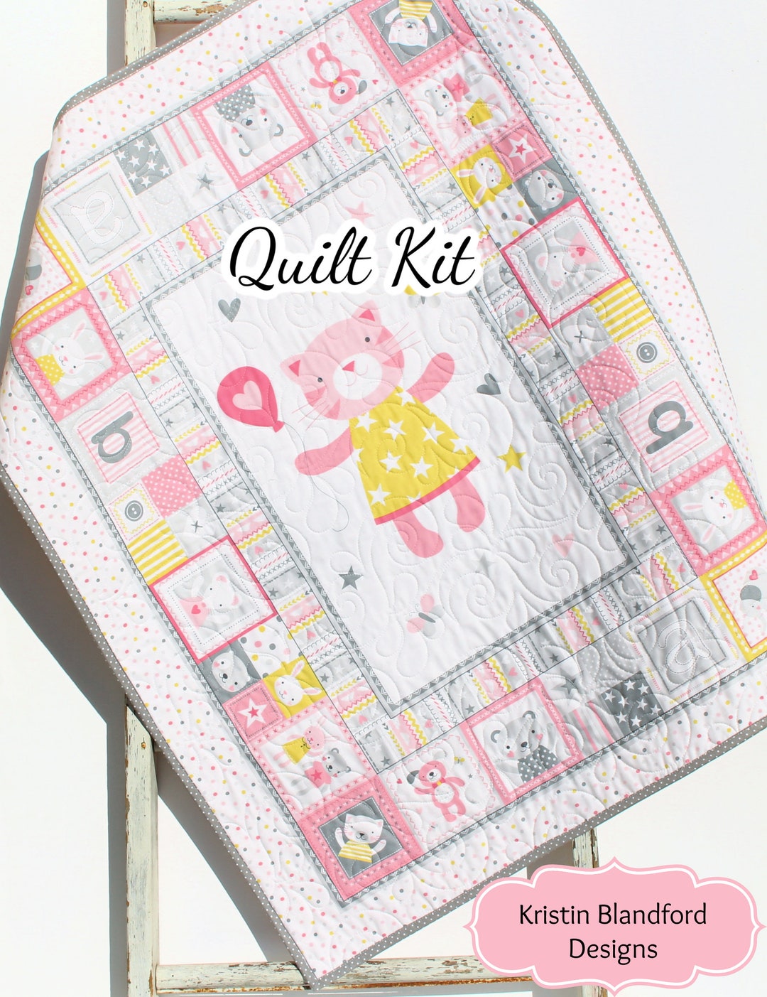 LAST ONE Cuddly Cat Quilt Kit Panel Blanket Baby Sewing Project Nursery ...