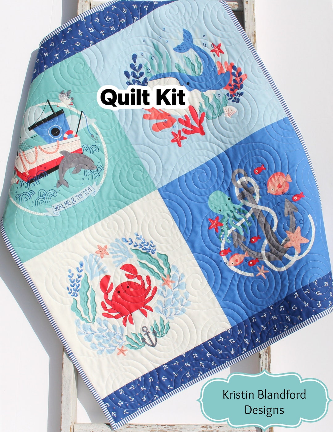 Ocean Quilt Kit, Sea Fish Ship Boat Whales Nautical Crib Blanket ...