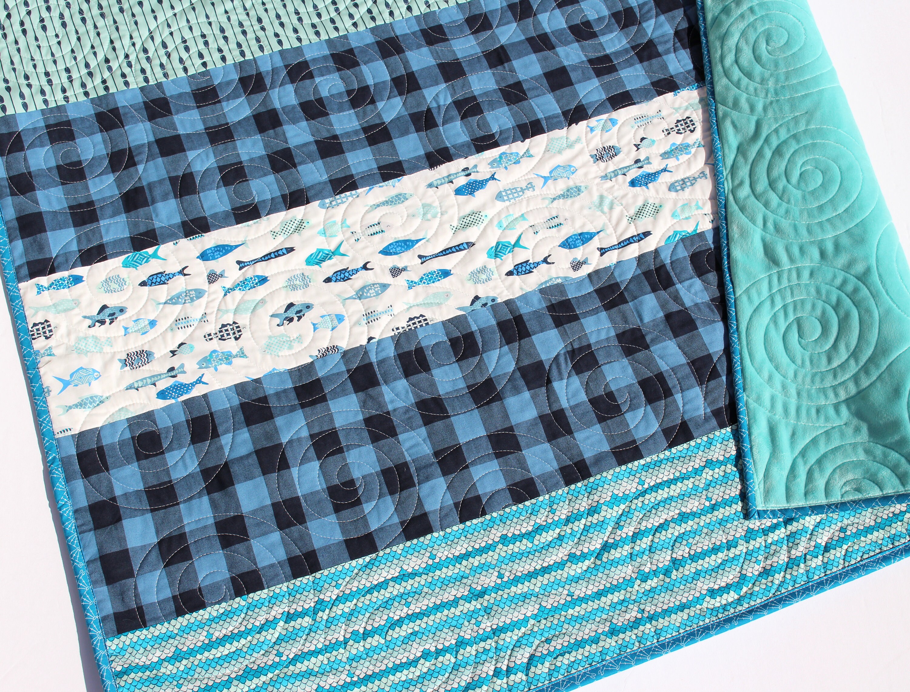Fish Stripe Quilt Kit – Boy Strip Quilt Pattern Kit – Blue Plaid ...