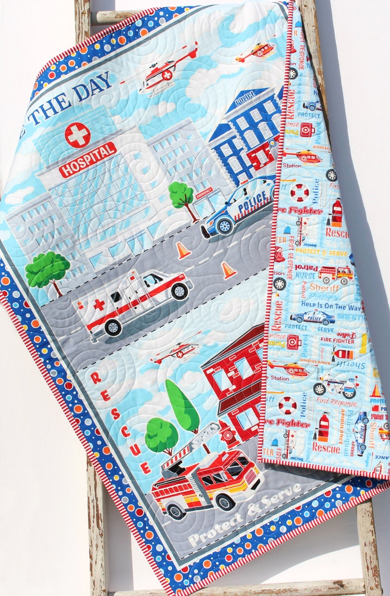 Quilt Kit Rescue Fire Fighter Ambulance Police Panel Quick Easy Fun ...