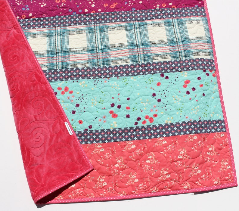 Strip Quilt Kit With Minky – Bright Plaid Sashed Stripe Quilt Kit ...