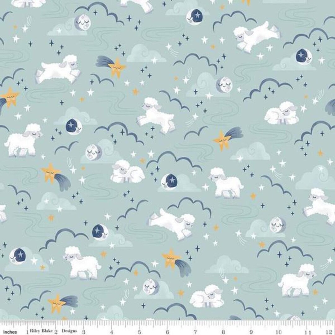 END of BOLT ~~ 1 Yard ~~ Twinkle Little Star Mist Main Lamb Star & Moon ...