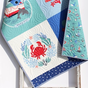 Ocean Quilt Kit, Sea Fish Ship Boat Whales Nautical Crib Blanket ...