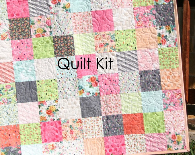 Fresh Cut Quilt Kit Basic Grey Moda Fabrics Precut Squares, Peach Pink ...