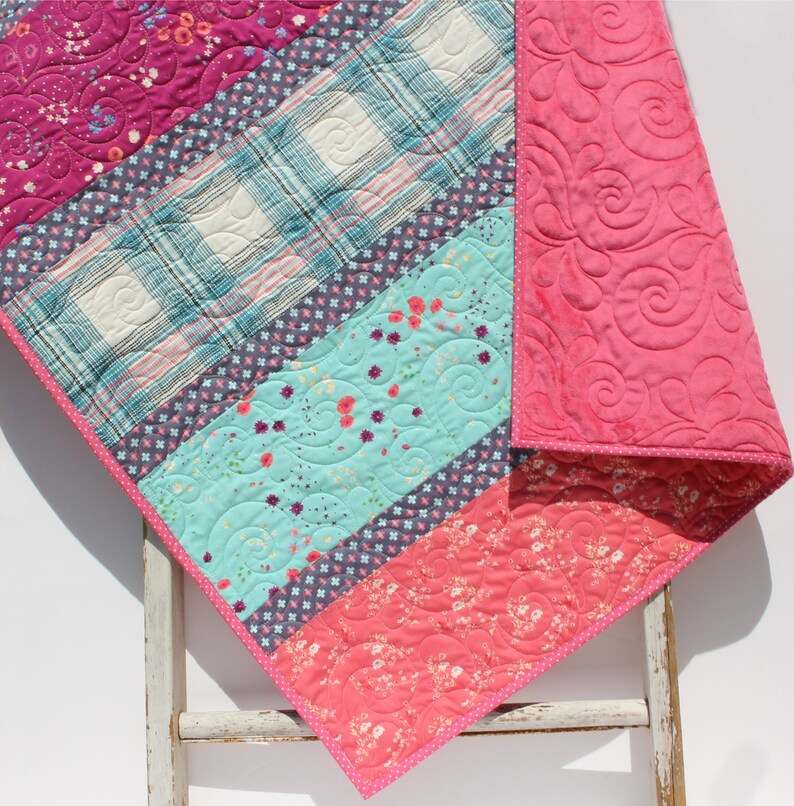 Strip Quilt Kit With Minky – Bright Plaid Sashed Stripe Quilt Kit ...