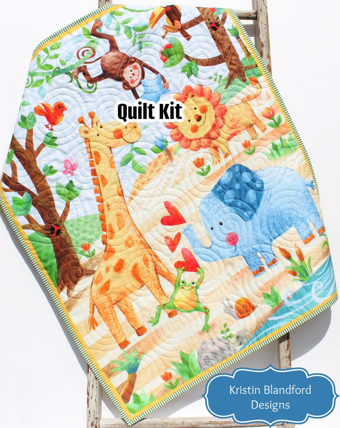 Jungle Party Quilt Kit Safari Animals Crib Blanket Quilting DIY Sewing ...