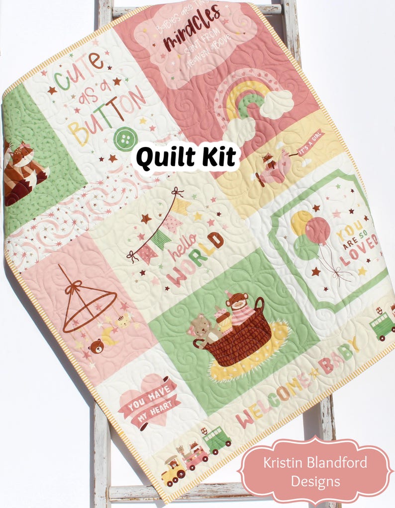 Baby Panel Quilt Kit – Pink & Green Nursery Quilt, Beginner Friendly ...