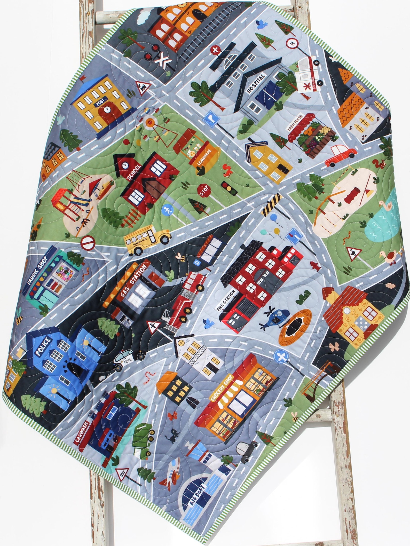 Playmat Quilt Kit Panel Baby Blanket Project Size Village Cars Trucks ...