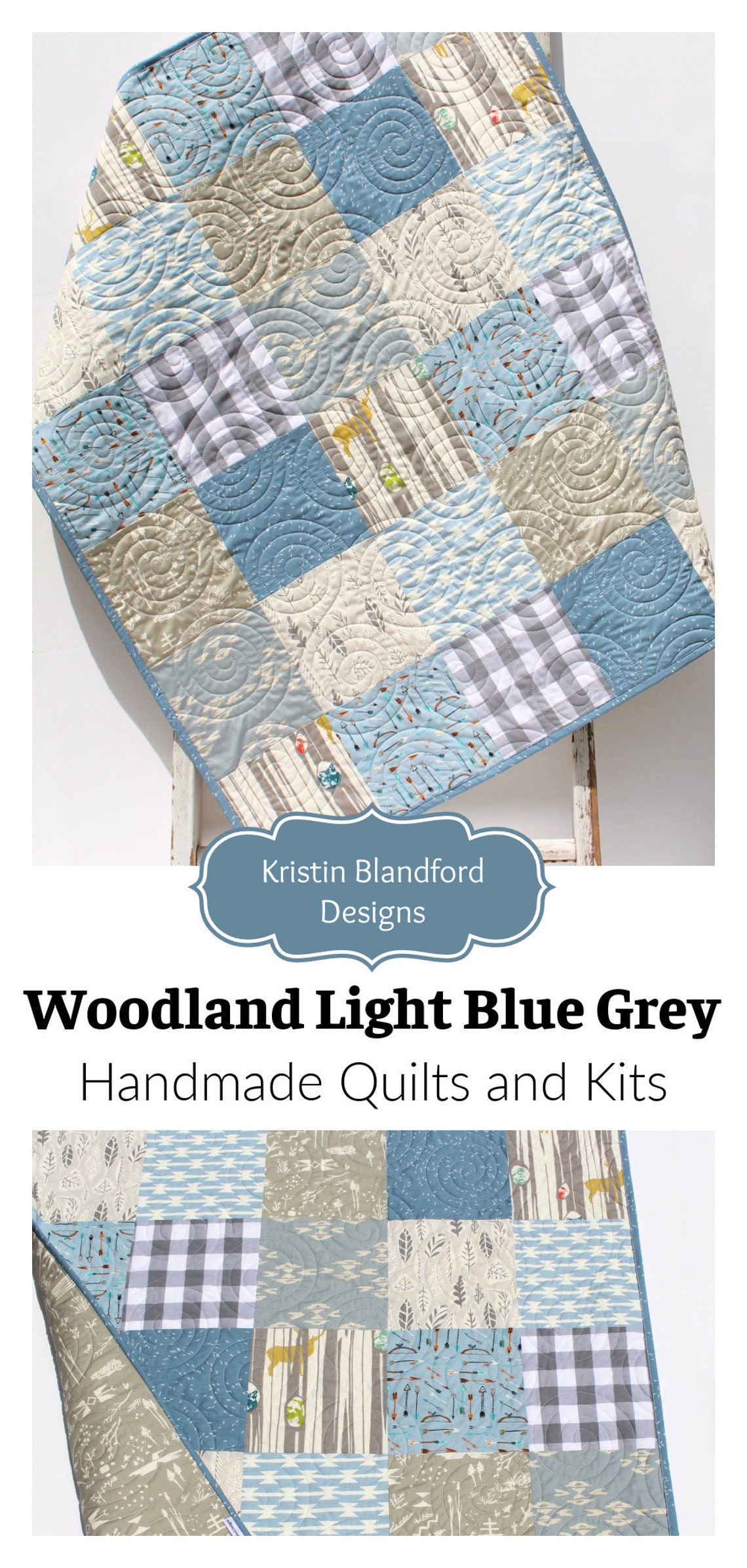 Light Blue Plaid Patchwork Quilt Kit in Baby Throw Twin Sizes Boy ...
