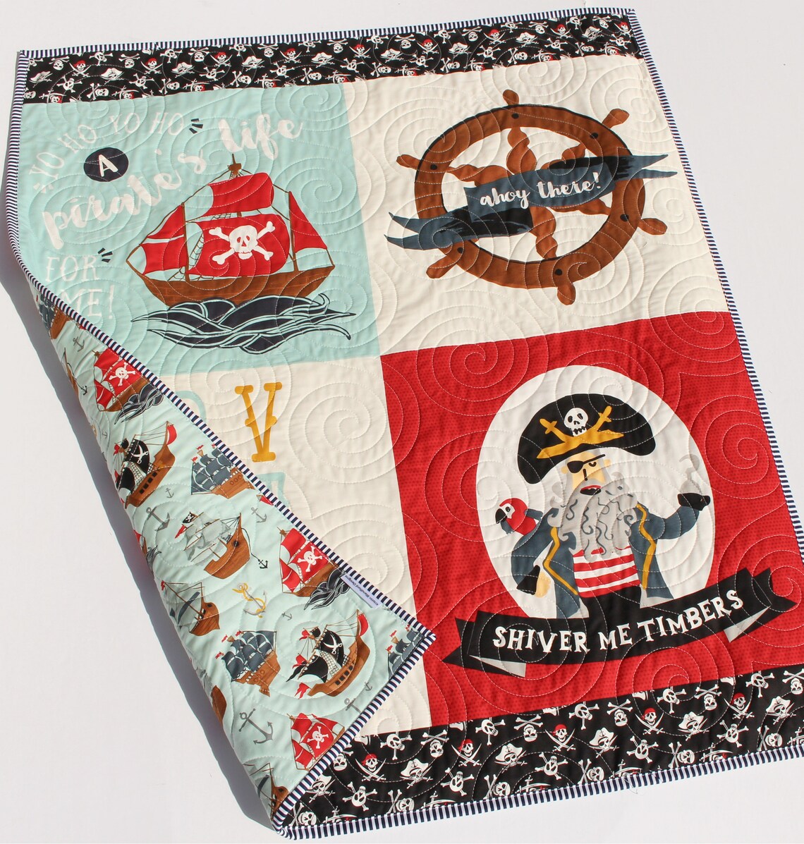 Pirate Tales Quilt Kit, Natuical Boy Panel, Nursery Crib Sewing Blanket ...
