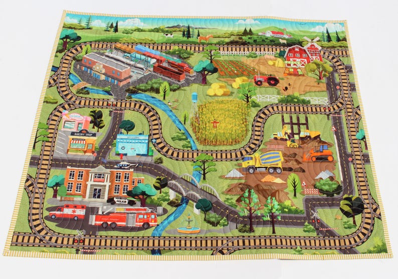 Let’s Go Play Mat Quilt Kit – Train & Road Panel Blanket Sewing Kit for ...
