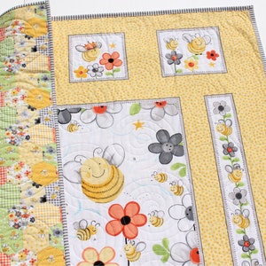 Baby Quilt Kit Bees Bedding Panel Stripe Quick Beginner Project Fabrics ...