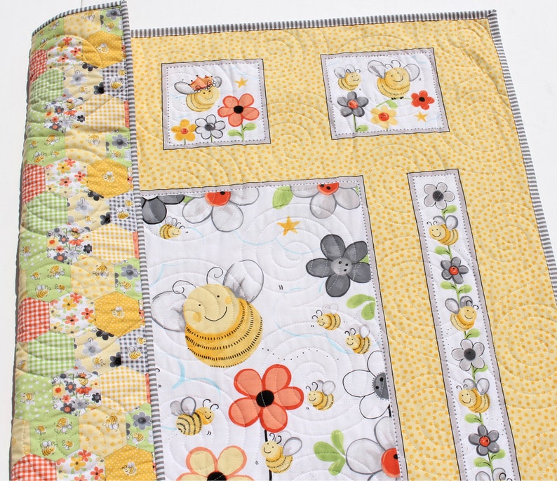 Baby Quilt Kit Bees Bedding Panel Stripe Quick Beginner Project Fabrics ...