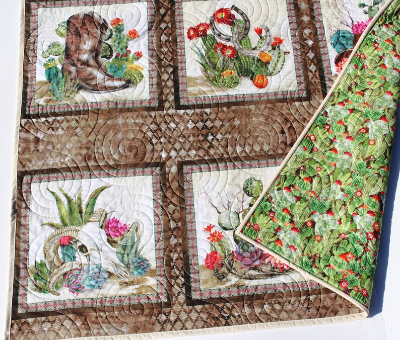 Southwest Quilt Kit, Western Theme, Fabric Panel Pattern, Cactus Boots ...