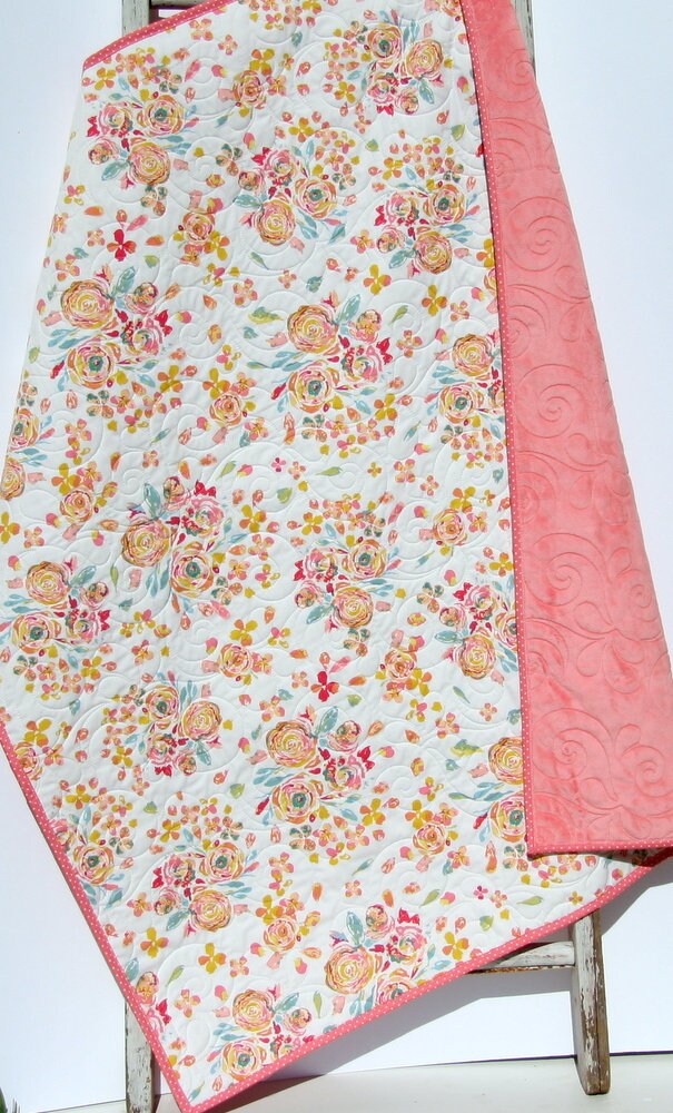 Minky Backed Quilt Kit – Watercolor Rose Floral Baby Quilt Kit – Baby ...