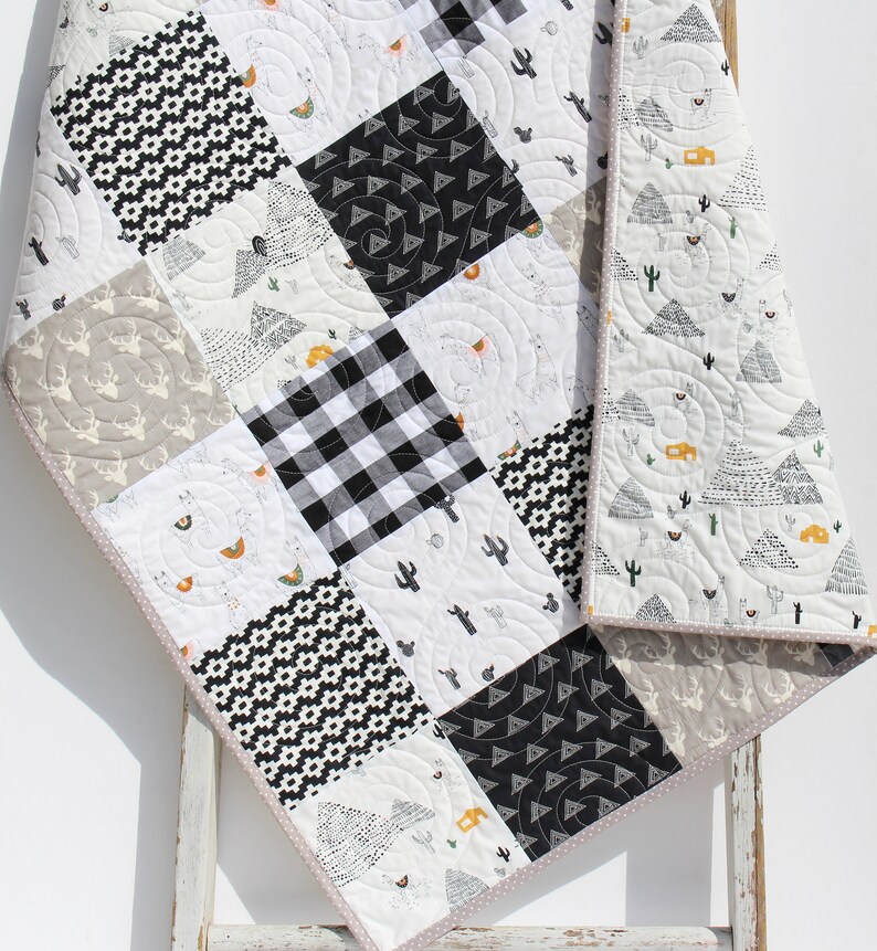 Quilt Kit Black and White Plaid Woodland Bedding Crib Blanket Quilting ...