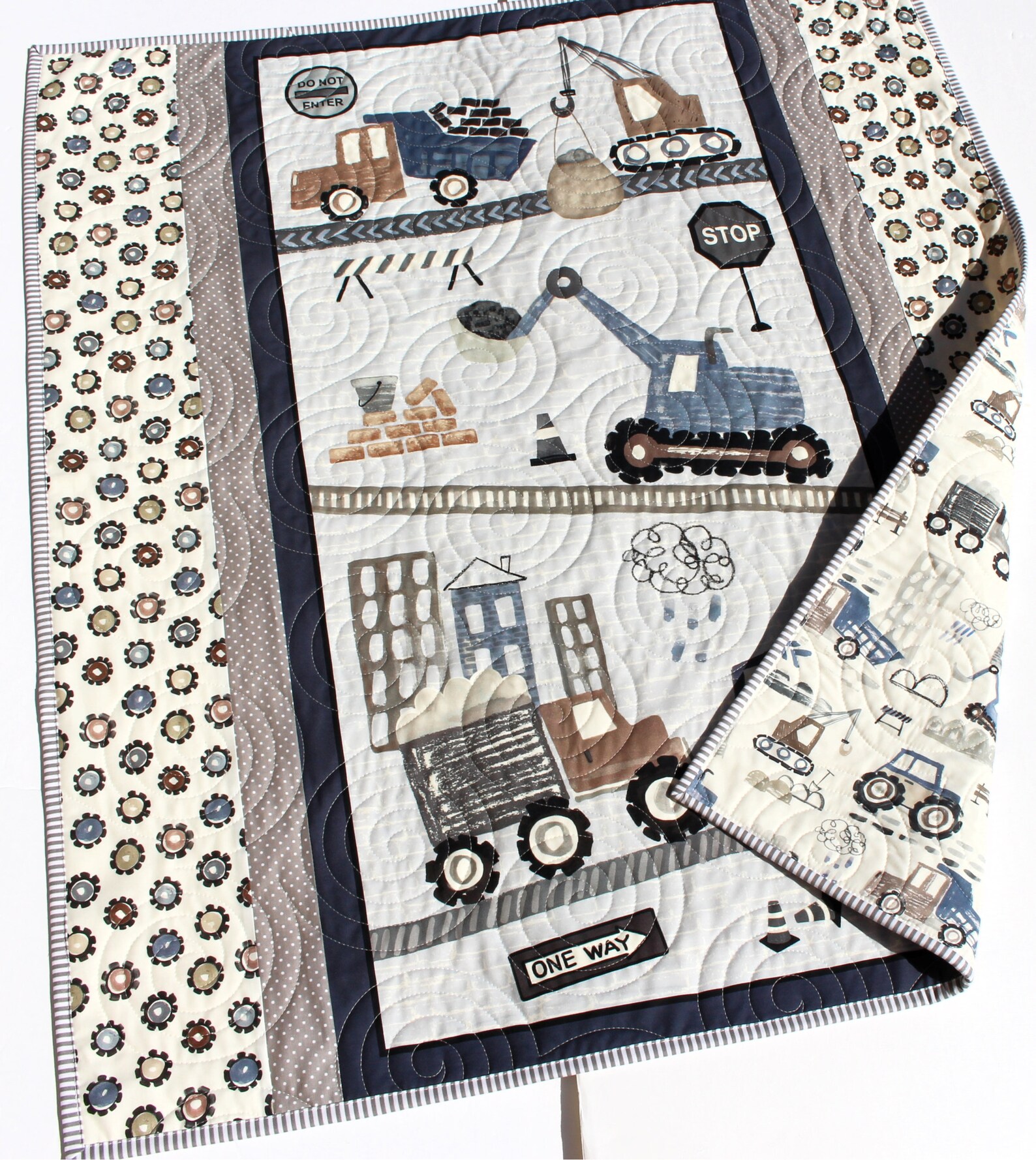 Boy Quilt Kit, Construction Baby Panel Quick Easy Fun Beginner Roadwork ...