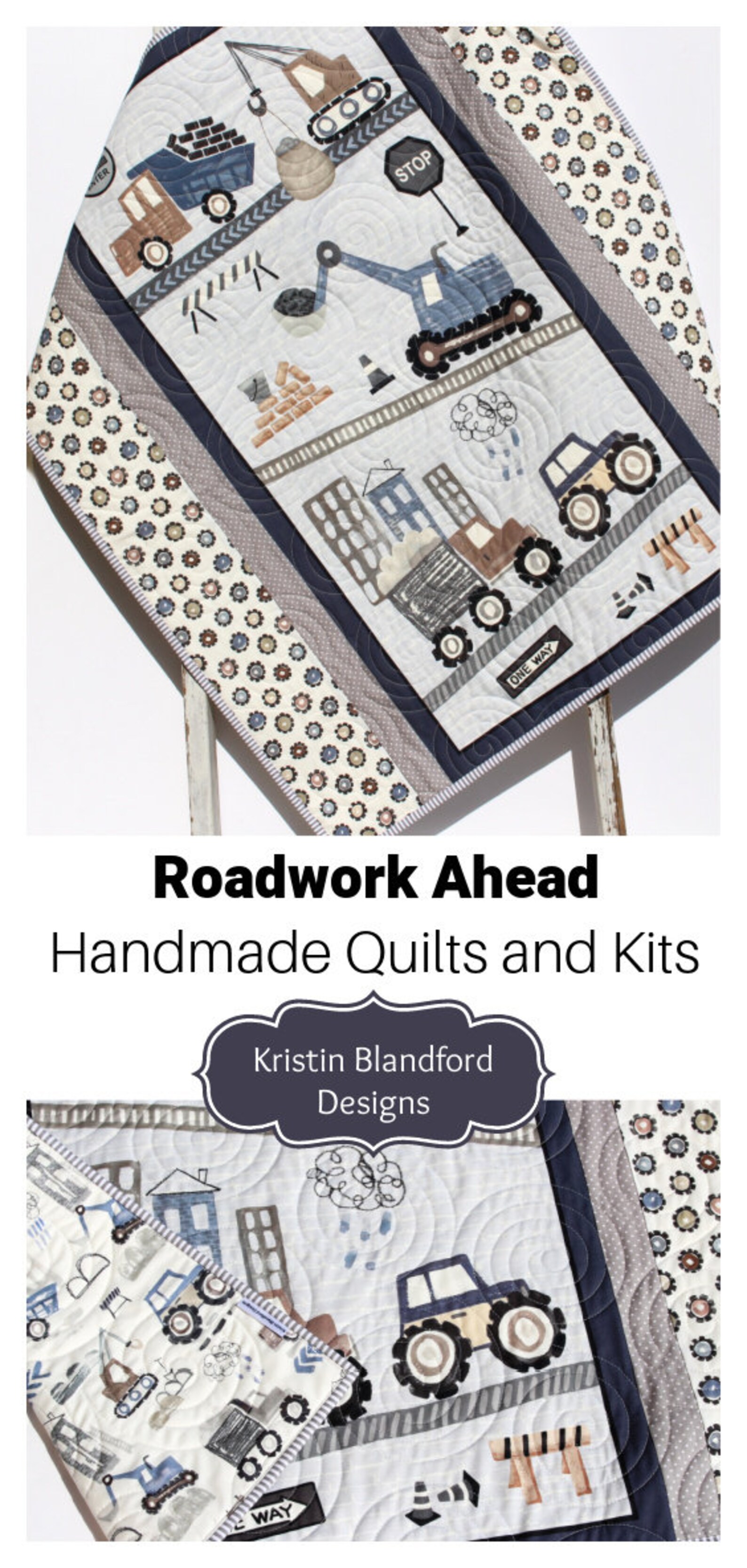 Boy Quilt Kit, Construction Baby Panel Quick Easy Fun Beginner Roadwork ...