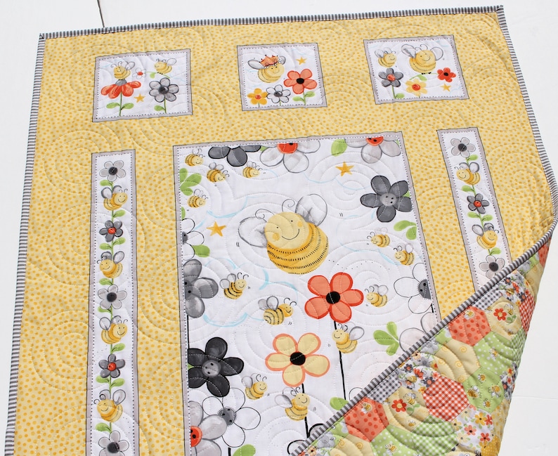 Baby Quilt Kit Bees Bedding Panel Stripe Quick Beginner Project Fabrics ...